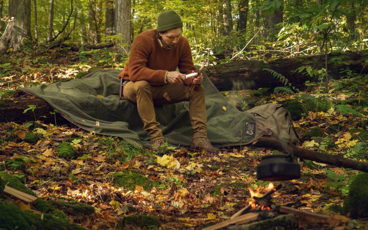 Oilskin & Wool Ground Cloth Brown/Green - Bushcraft Spain